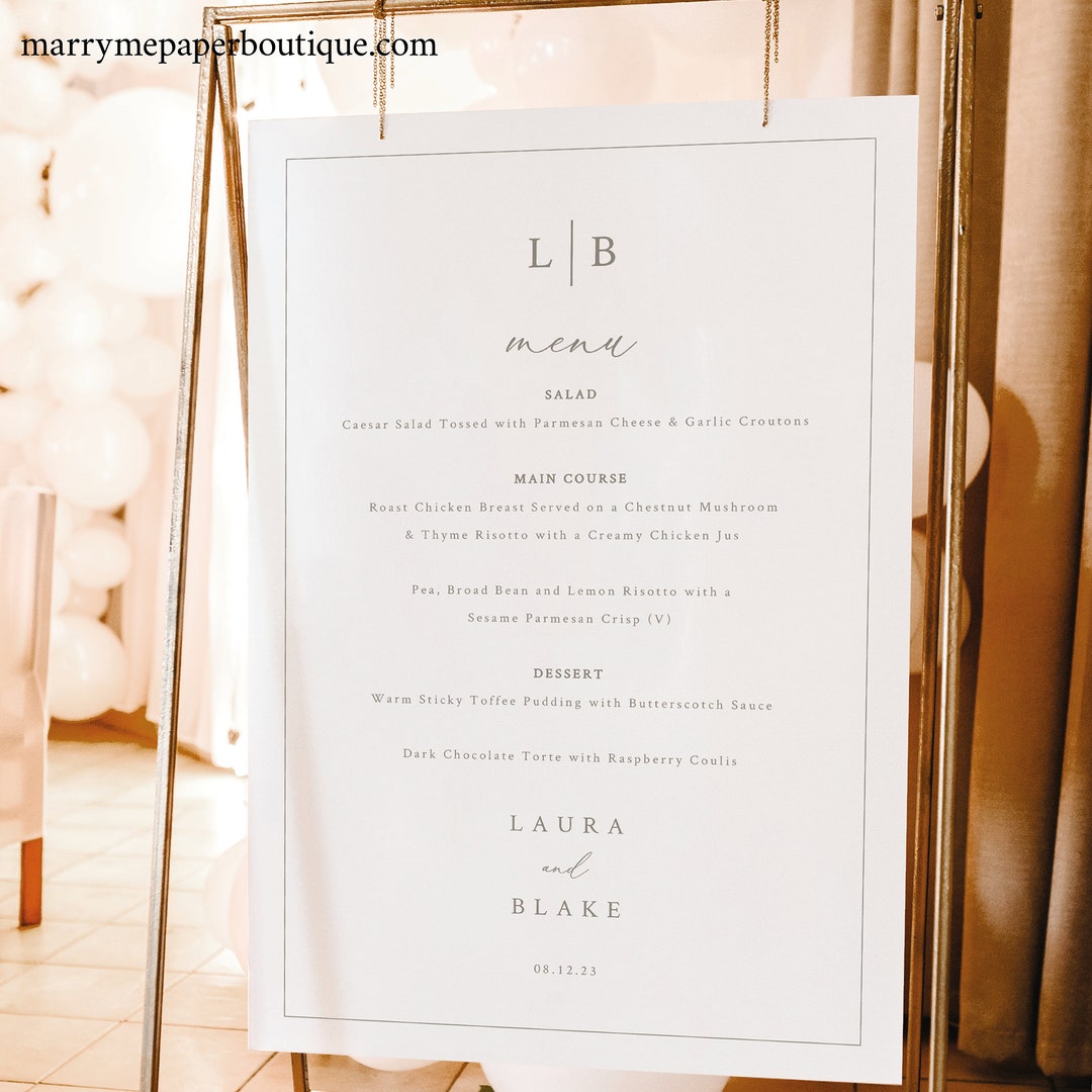 Wedding Menu Sign Template, Monogram & Border, Editable, Wedding Menu ...