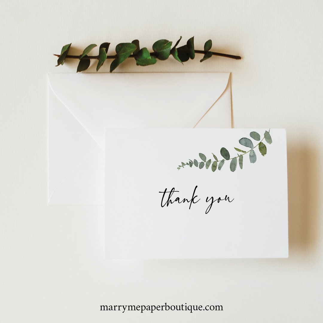 Eucalyptus Thank You Card Template Greenery Folded Card - Etsy
