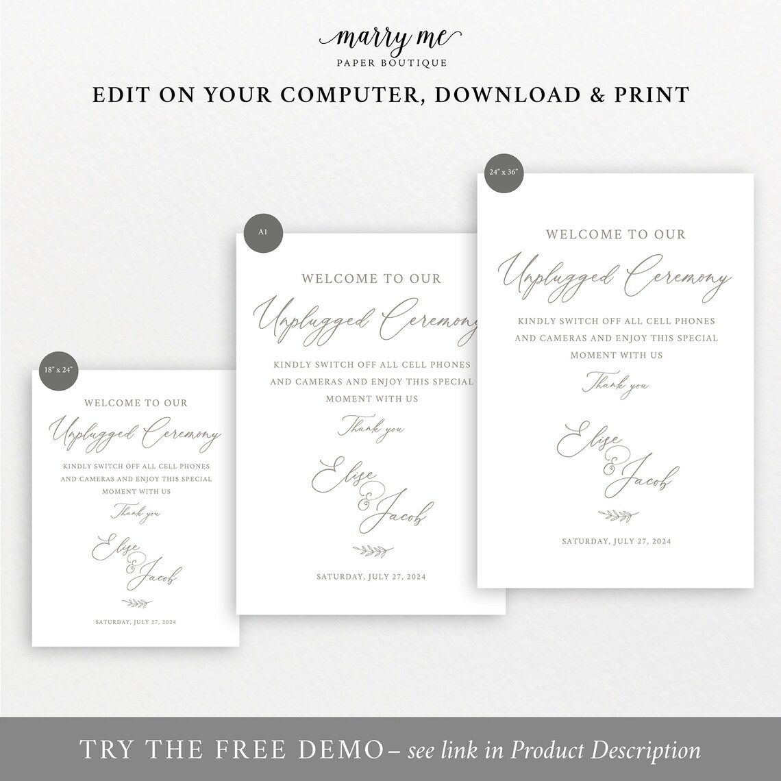 Unplugged Ceremony Sign Template Elegant Font Printable - Etsy