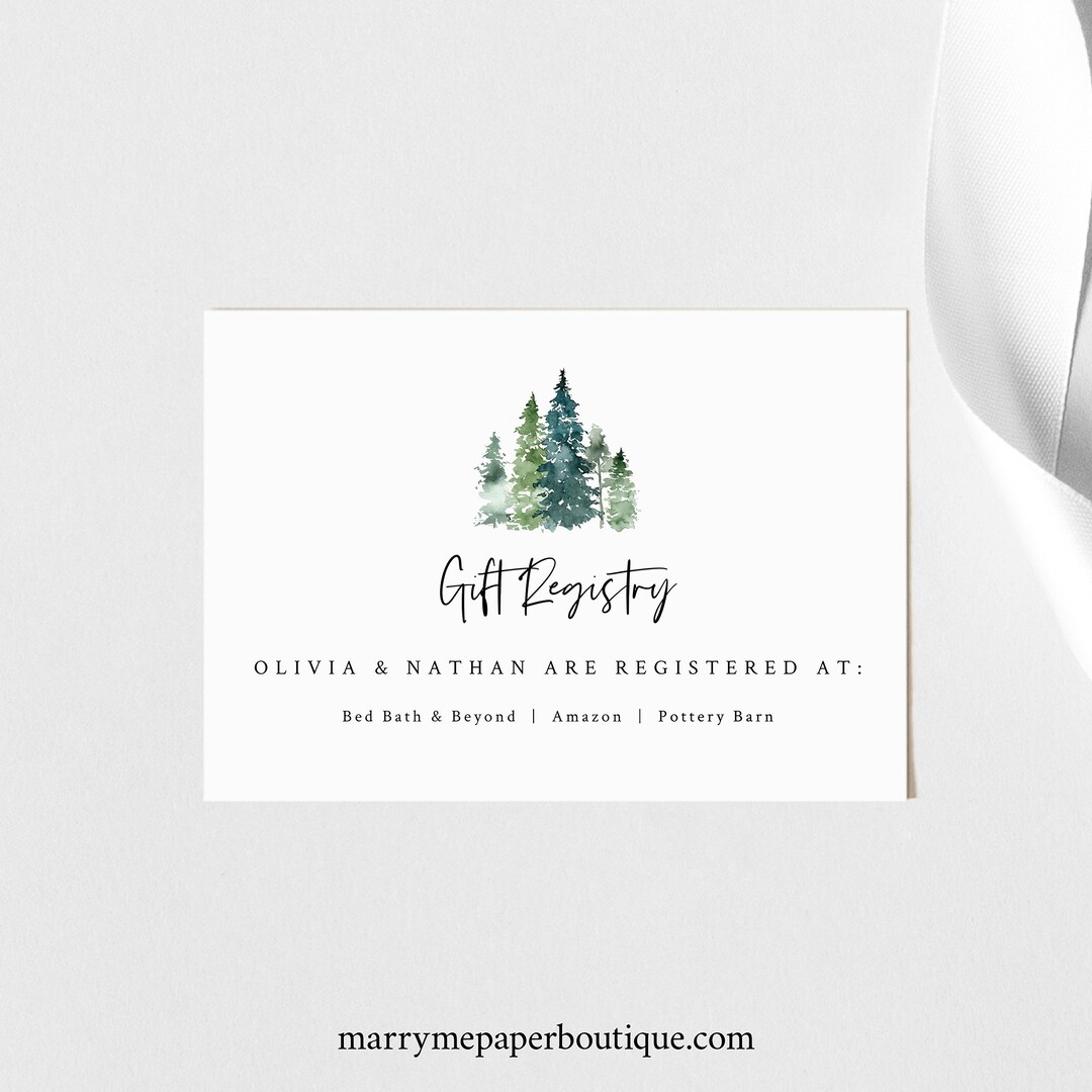 Pine Forest Gift Registry Card Template, Wedding Registry Card, Rustic ...