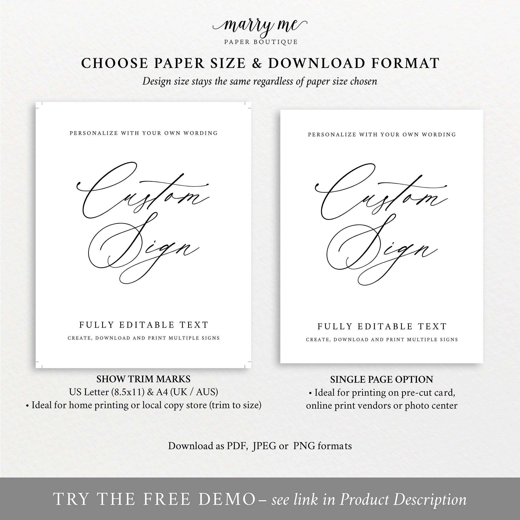 Create MULTIPLE Signs Template 8x10 Stylish Script Try | Etsy