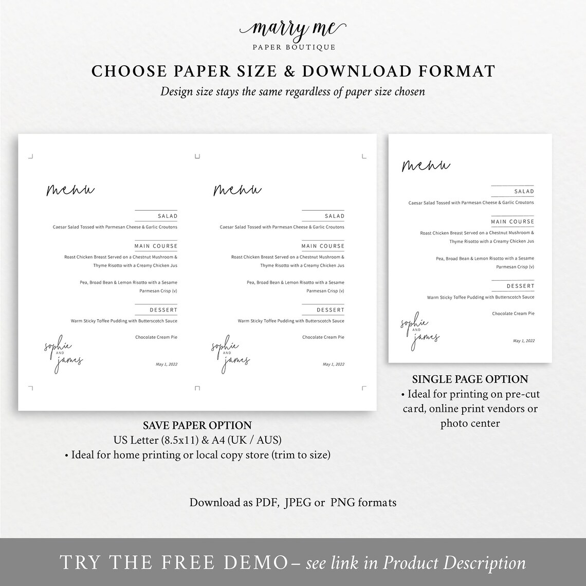 Menu Template 5x7 Minimalist Elegant Editable & Printable - Etsy