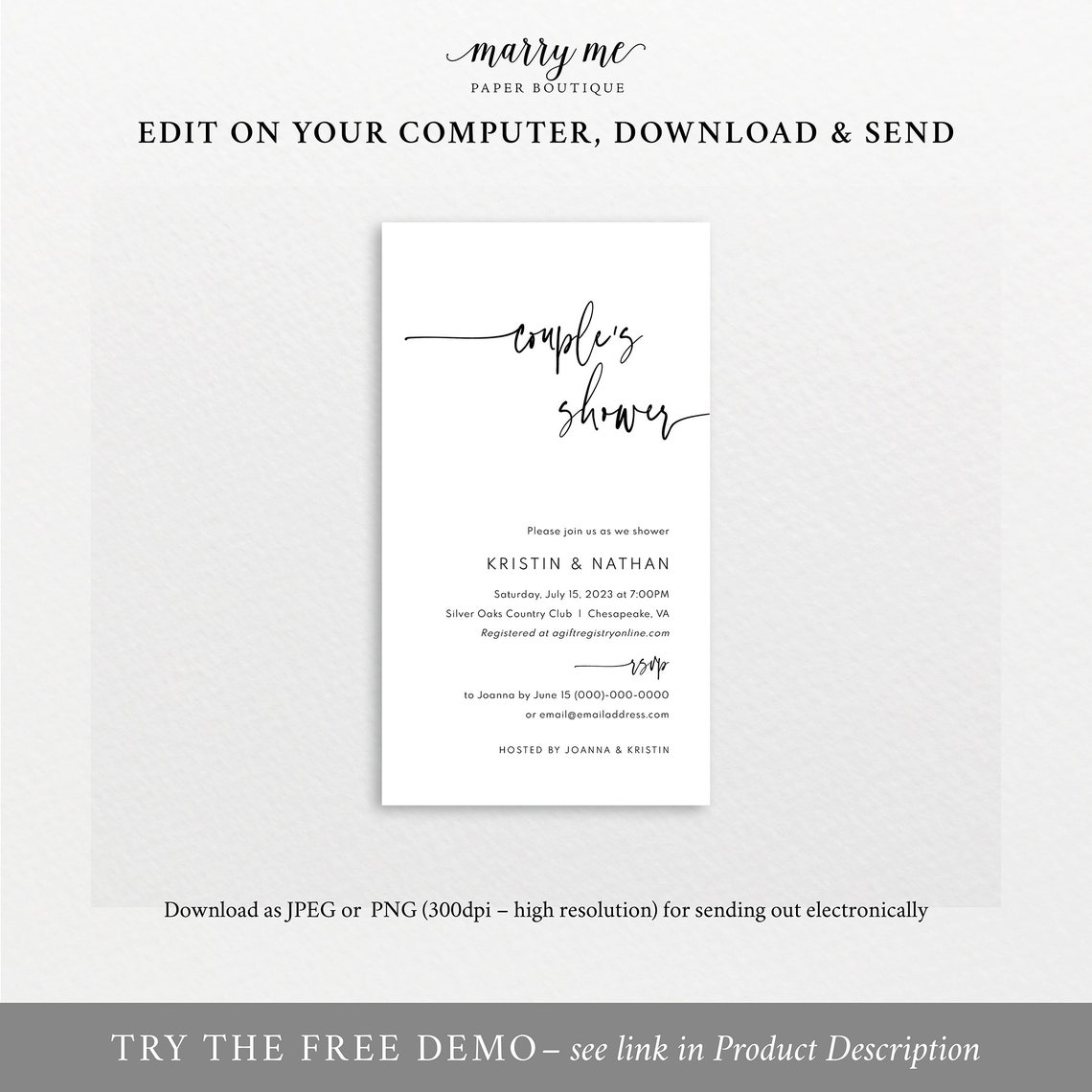 Digital Couples Shower Text Invitation Template Modern & | Etsy