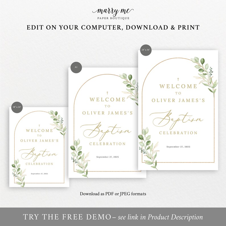 Baptism Welcome Sign Template Greenery Arch Printable - Etsy