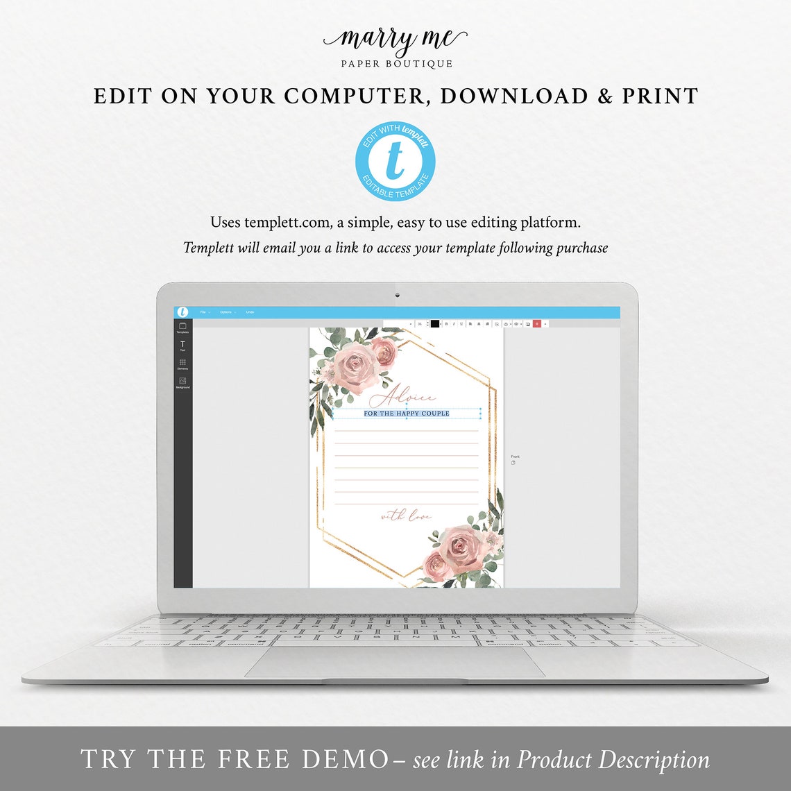 Advice Card Template Dusky Pink Floral Boho Wedding Advice - Etsy