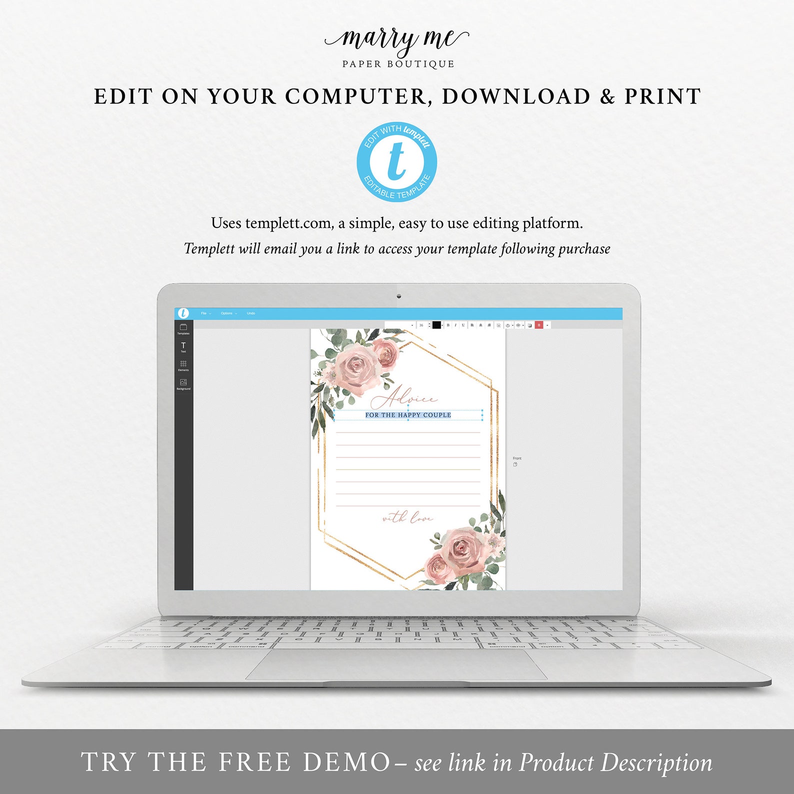 Advice Card Template Dusky Pink Floral Boho Wedding Advice - Etsy