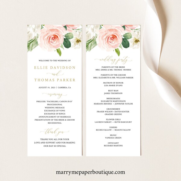 Pink Wedding Program - Etsy