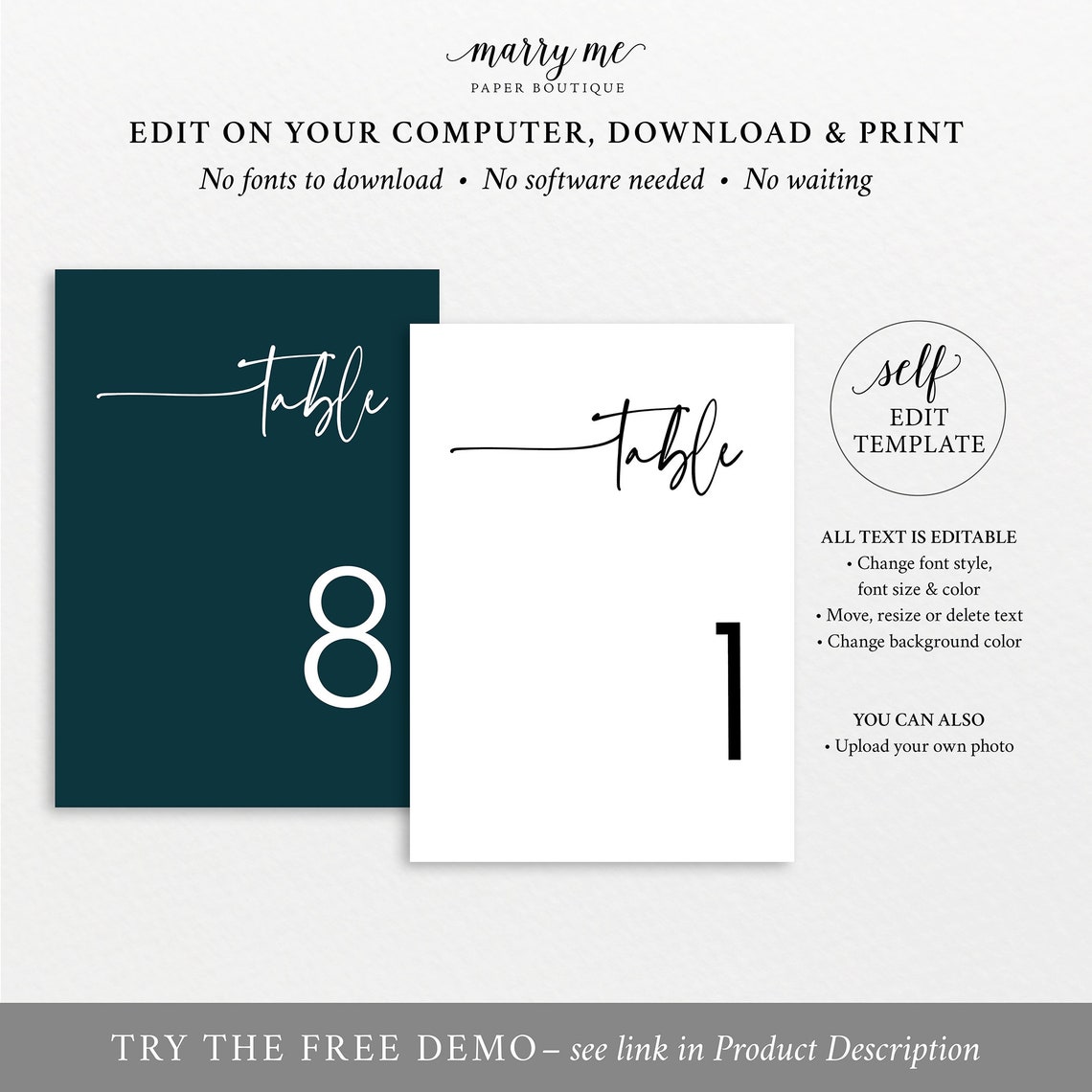 Table Number Sign Template Modern Contemporary Clean Simple - Etsy
