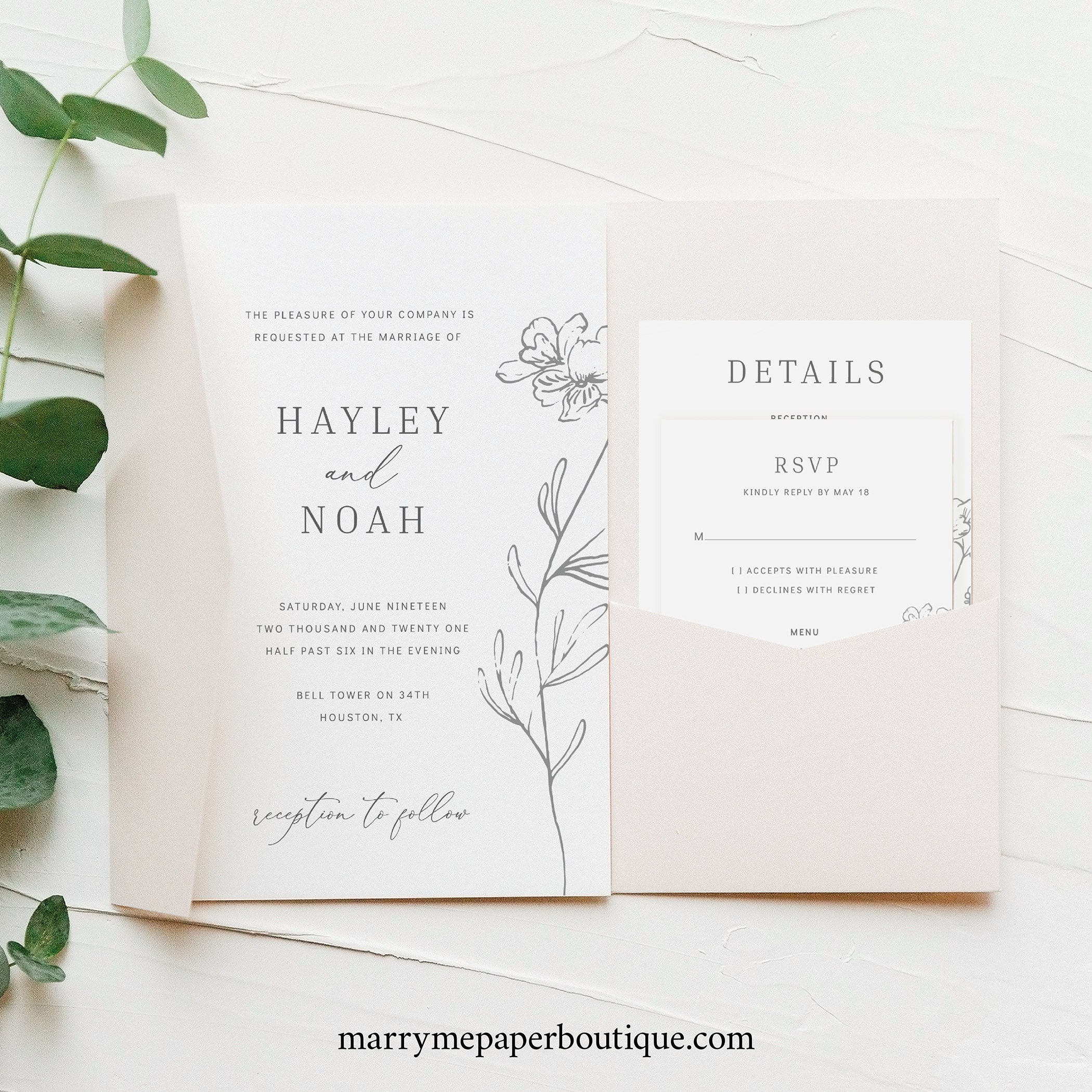 Wedding Invitation Template Set Elegant Botanical Try Before | Etsy