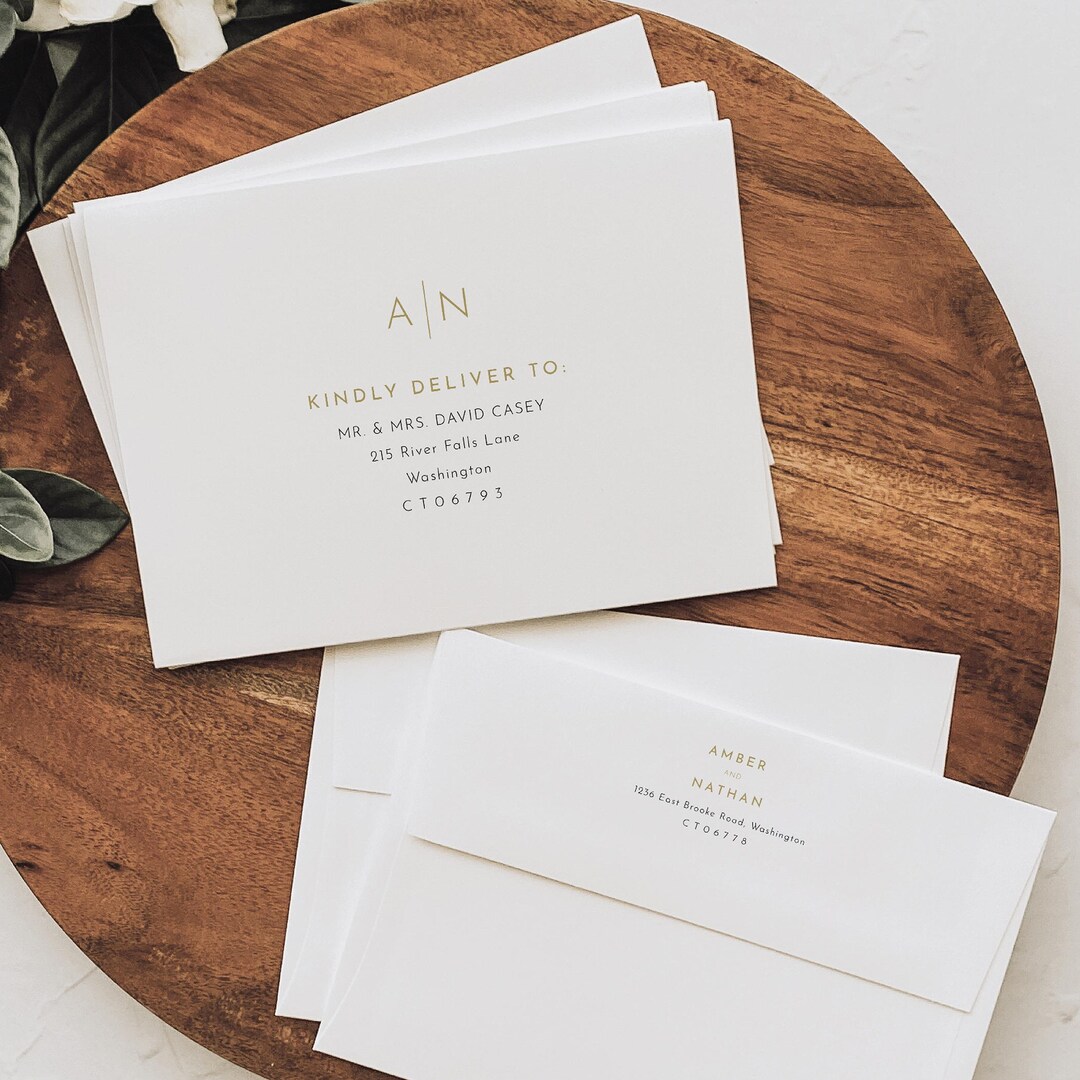 Envelope Addressing Template, Classic Monogram Border in Gold, DIY ...