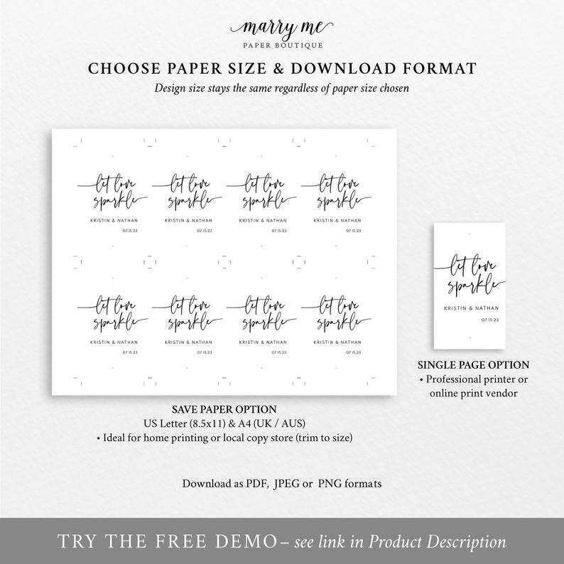 Sparkler Tag Template Modern & Contemporary Simple Wedding - Etsy