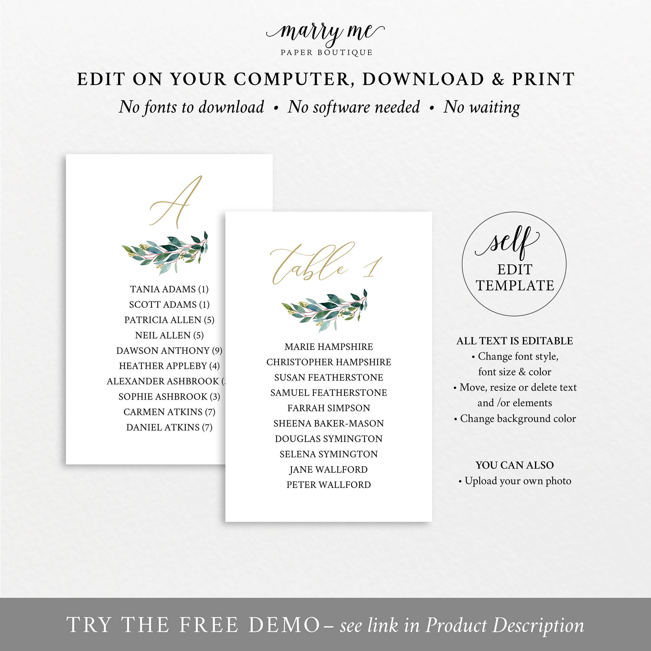 Seating Chart Sign Template Greenery Geometric Cards Try | Etsy UK