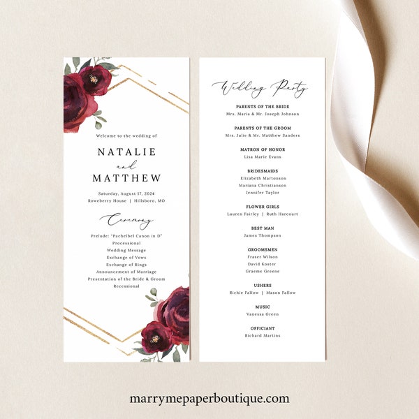 Burgundy Wedding Programs - Etsy