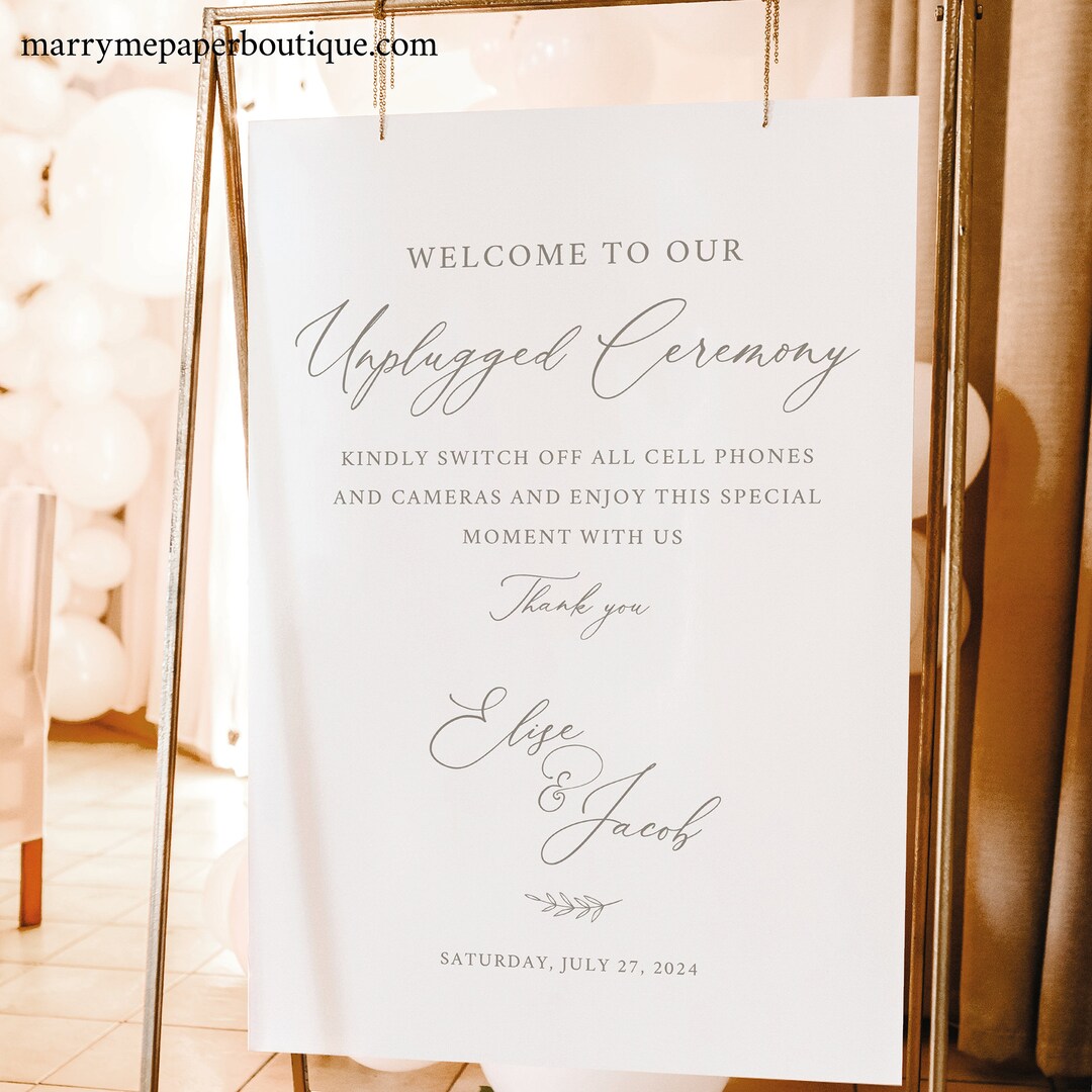 Unplugged Ceremony Sign Template, Elegant Font, Printable Editable ...