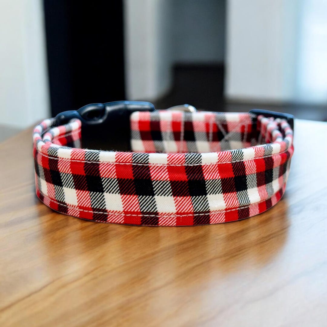 Red and Black Plaid Dog Collar, Dog Collar, Handmade Side Release Dog ...