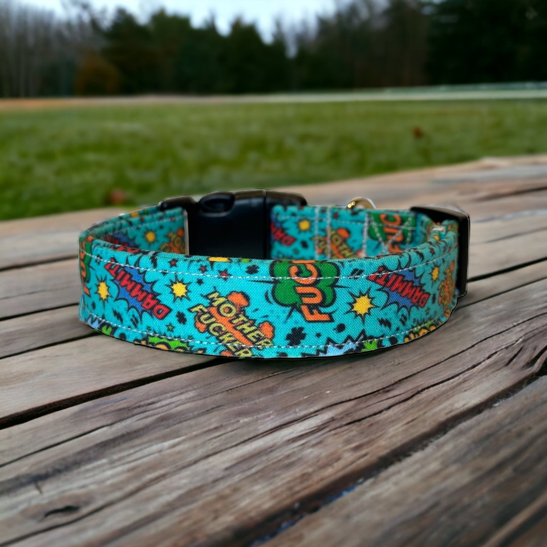 Cuss Word Comic Dog Collar, Funny Dog Collar, Obscene Dog Collar, Side ...