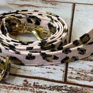 Pink Leopard Dog Harness and Leash Set: Adjustable Step-in, Brass ...