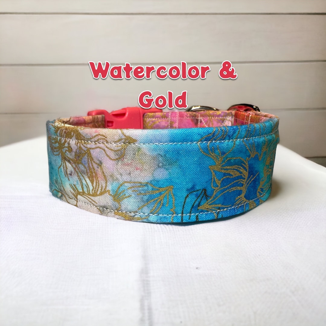 Handmade Watercolor Floral Dog Collar: Adjustable Fabric Pet Collar ...