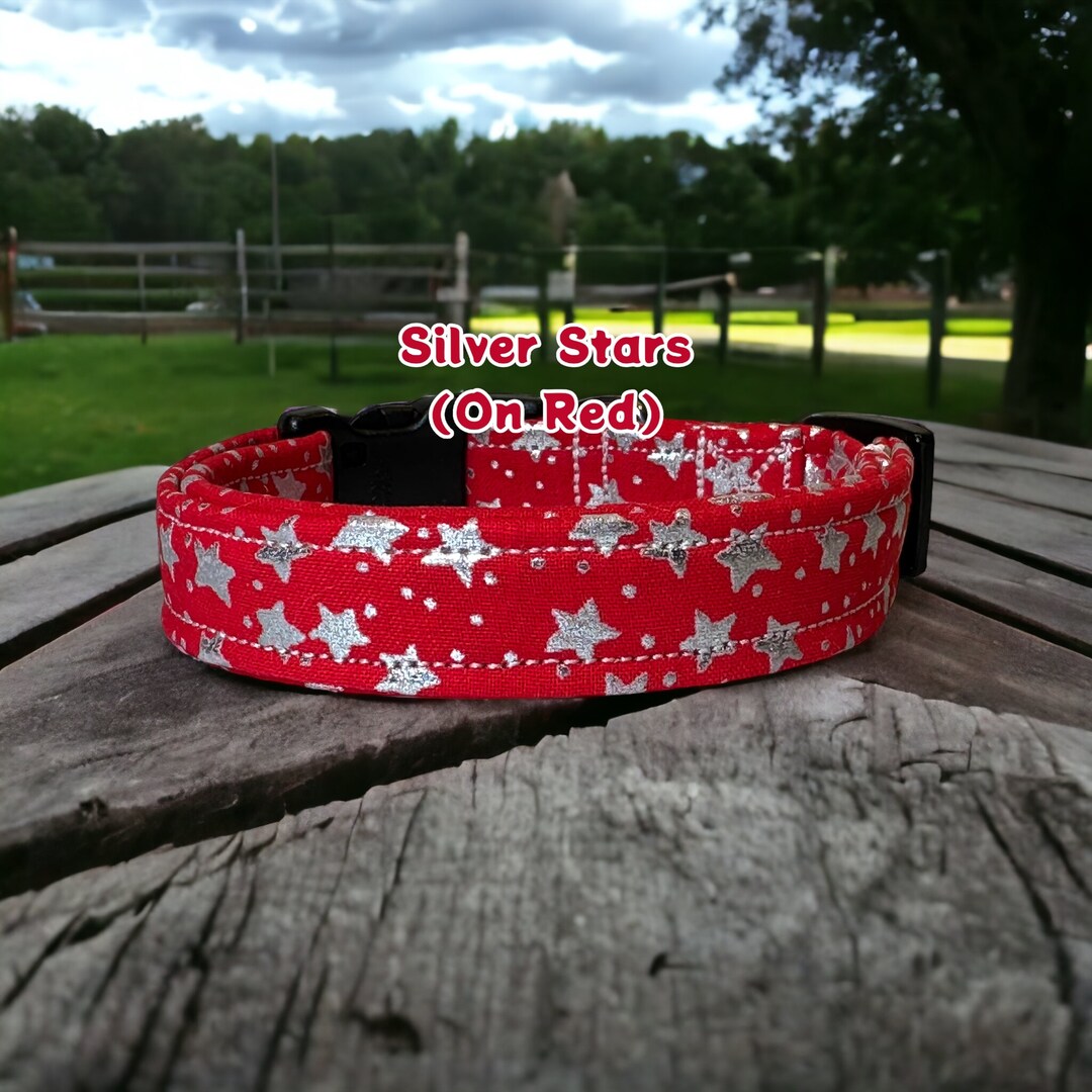Red Dog Collar With Silver Stars: Handmade Adjustable Pet Collar ...