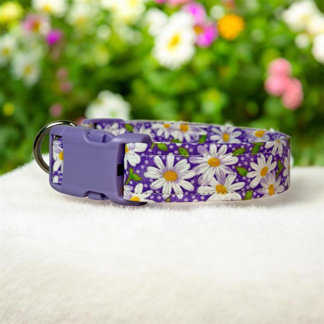 Handmade Purple Daisy Dog Collar: Washable Fabric Side Release Pet ...