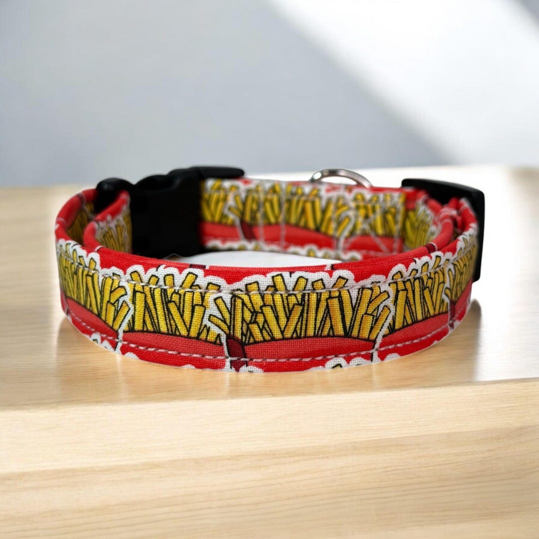 French Fry Fabric Dog Collar: Handmade Adjustable Cotton, Funny Food ...