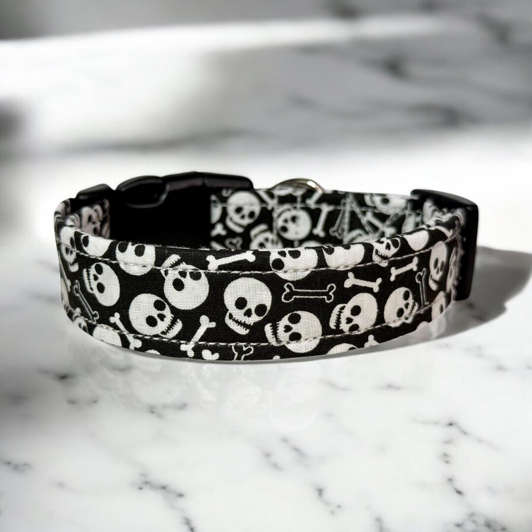 Skull Halloween Dog Collar: Handmade Fabric, Adjustable Side Release ...