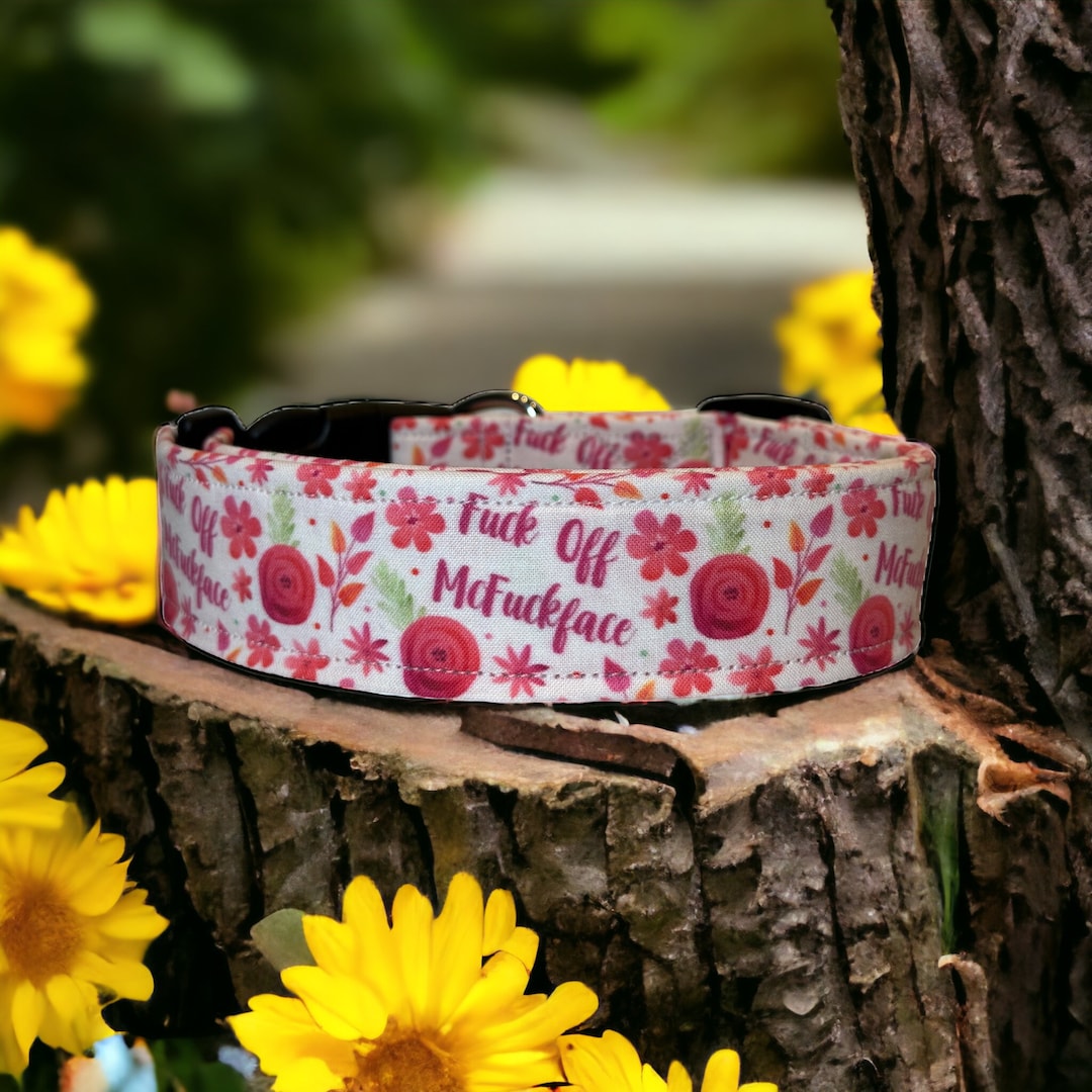 Funny Dog Collar: "fuck off Mcfuckface" Floral Print, Handmade Fabric ...