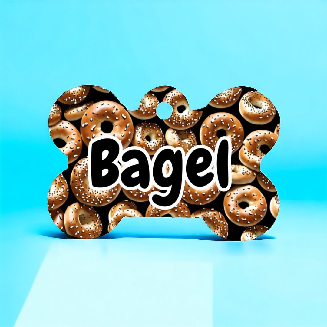 Pet Tag, Bagel Dog Tag, Food Dog Tag, Funny Pet Tag, Custom Pet Tag, 2 ...