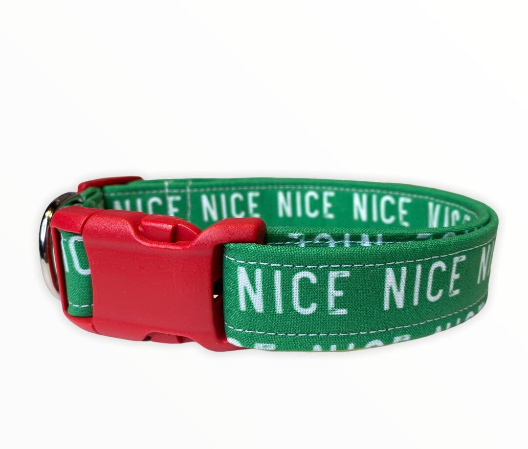 Handmade Christmas “NICE” Dog Collar: Adjustable Fabric Pet Collar ...