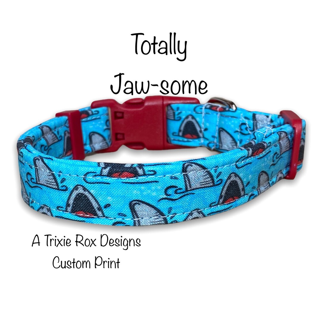 Shark Dog Collar, Shark Fin, Funny Dog Collar, Sharks, Blue, Red ...