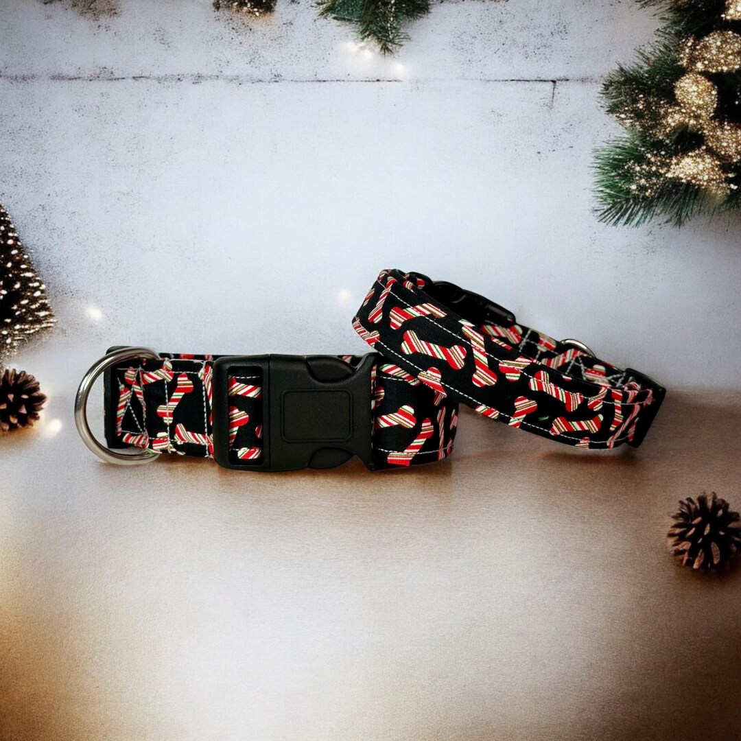 Christmas Candy Cane Bones Dog Collar, Handmade Side Release Dog Collar ...