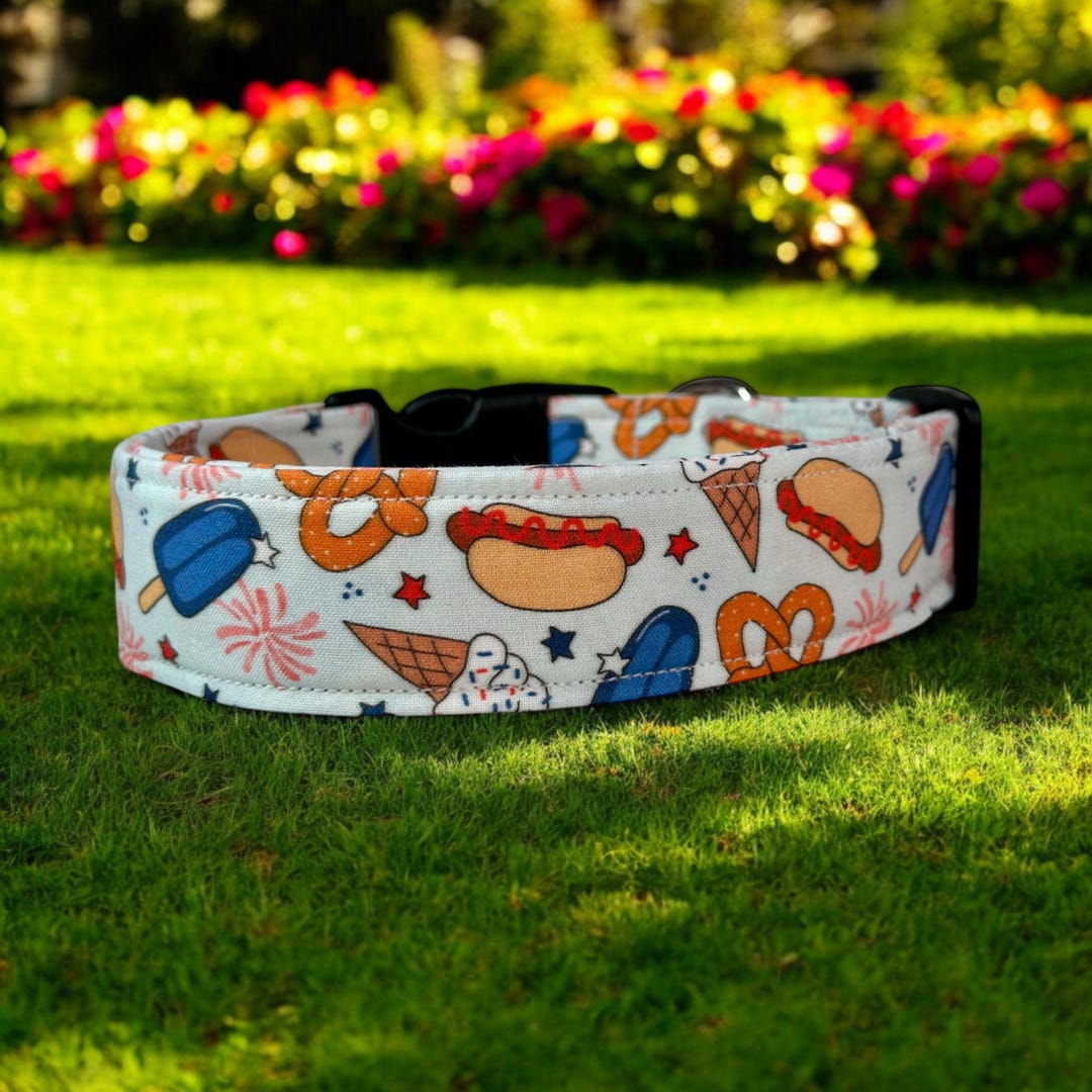 Handmade Hot Dog & Ice Cream Dog Collar, Adjustable Fabric, Funny Dog ...