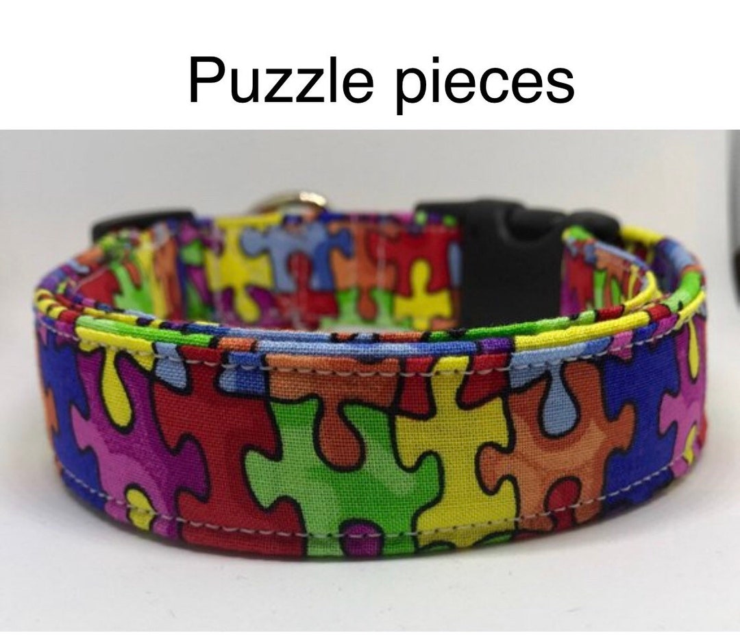 Puzzle Piece Dog Collar: Adjustable, Washable, Eco Friendly, Handmade ...