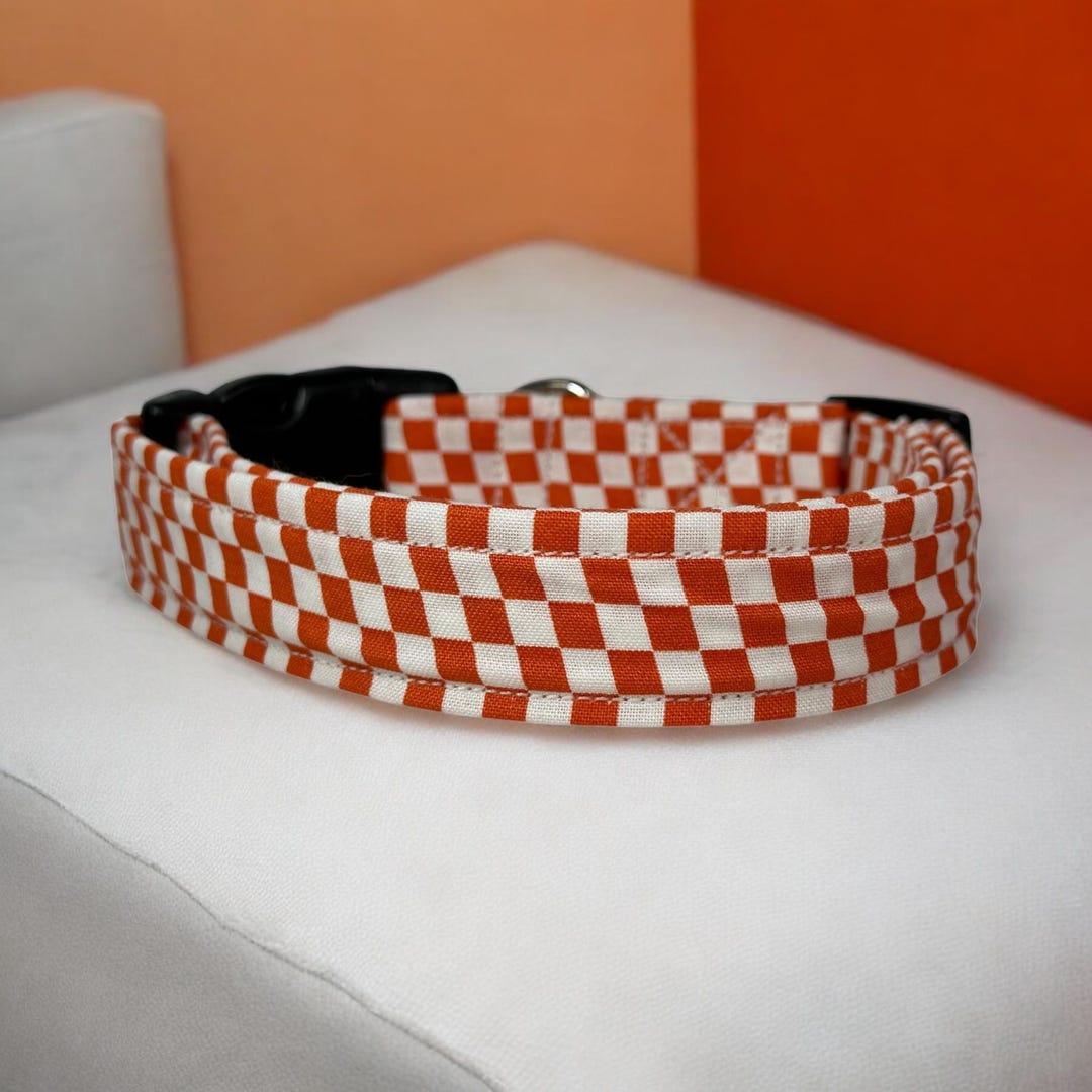 Retro Checkered Dog Collar: Handmade Adjustable Side Release, Handmade ...