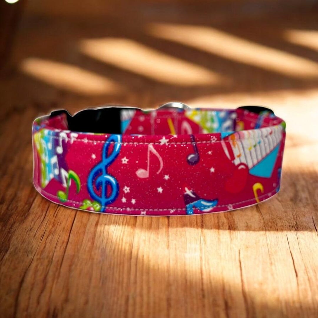 90’s Music Notes Dog Collar, Handmade Fabric Dog Collar, Side Release ...