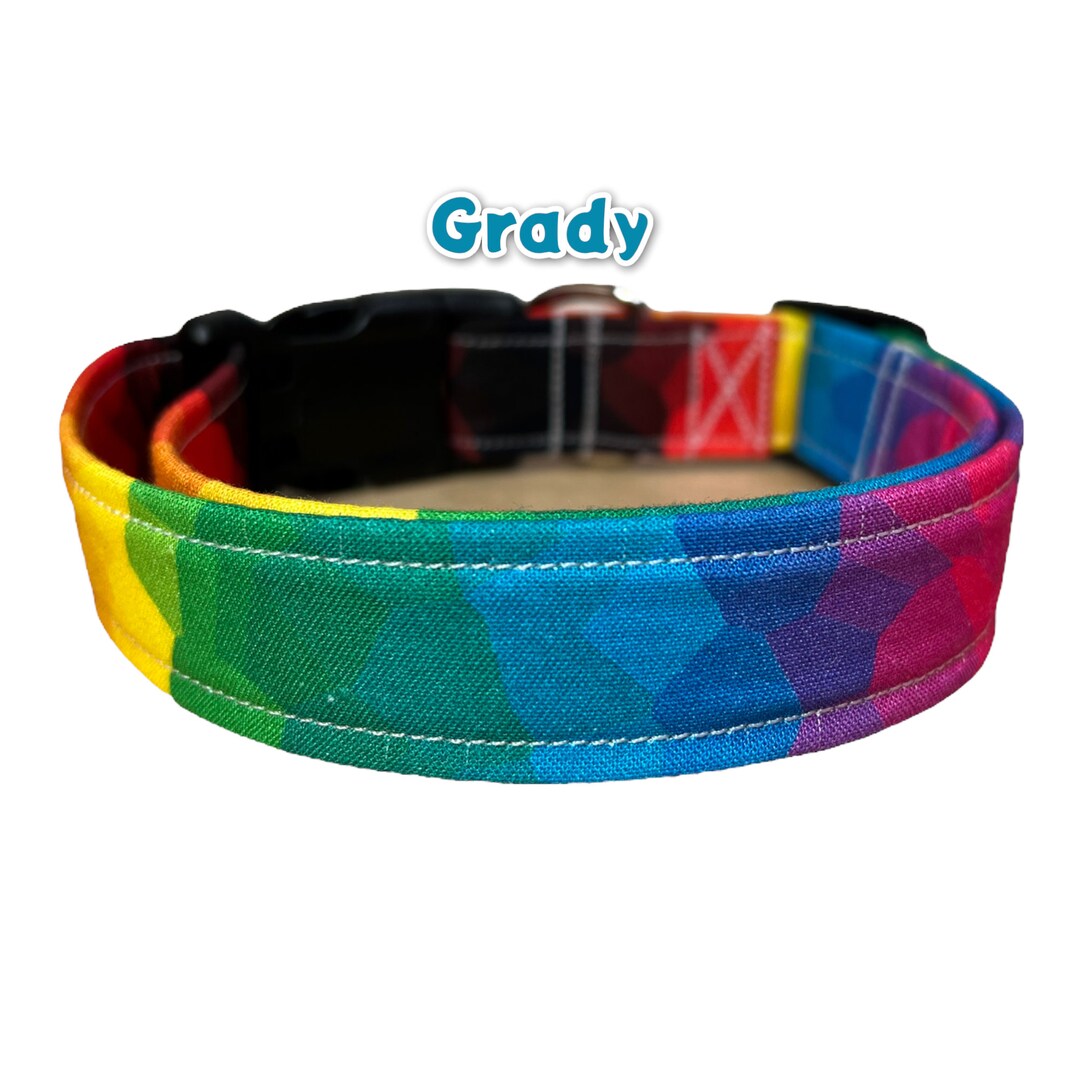Rainbow Fabric Dog Collar: Adjustable Pet Collar, Handmade Funny Dog ...