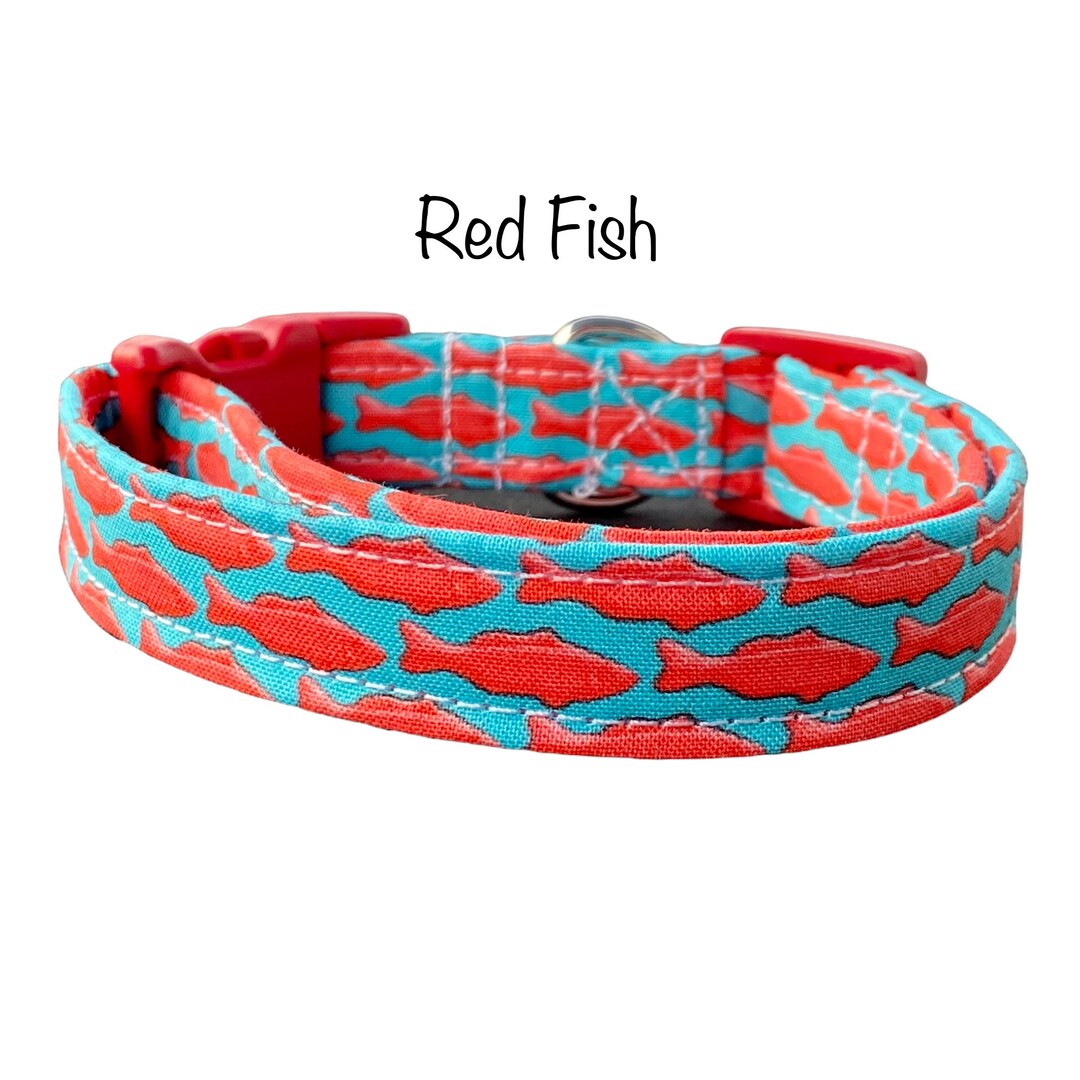 Red Fish Dog Collar: Funny Food Print, Adjustable Side Release, Funny ...