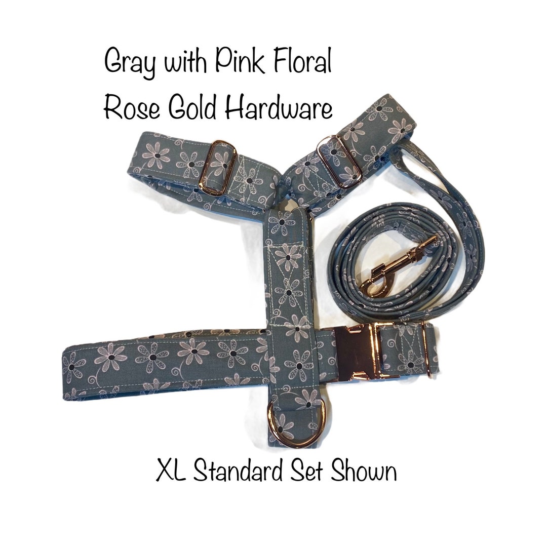 Gray and Rose Gold Dog Harness and Leash Set, Standard Roman Harness ...