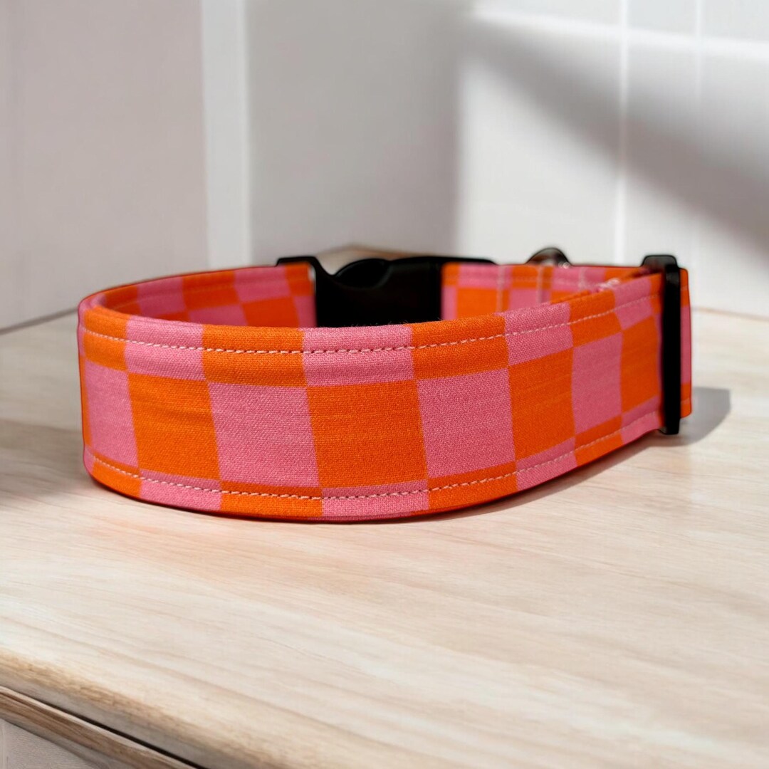 Retro Checkered Dog Collar, Girl Dog Collar, Handmade Side Release ...