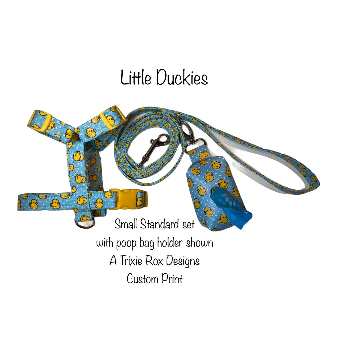 Rubber Duck Dog Harness and Leash Set, Matching Poop Bag Holder ...