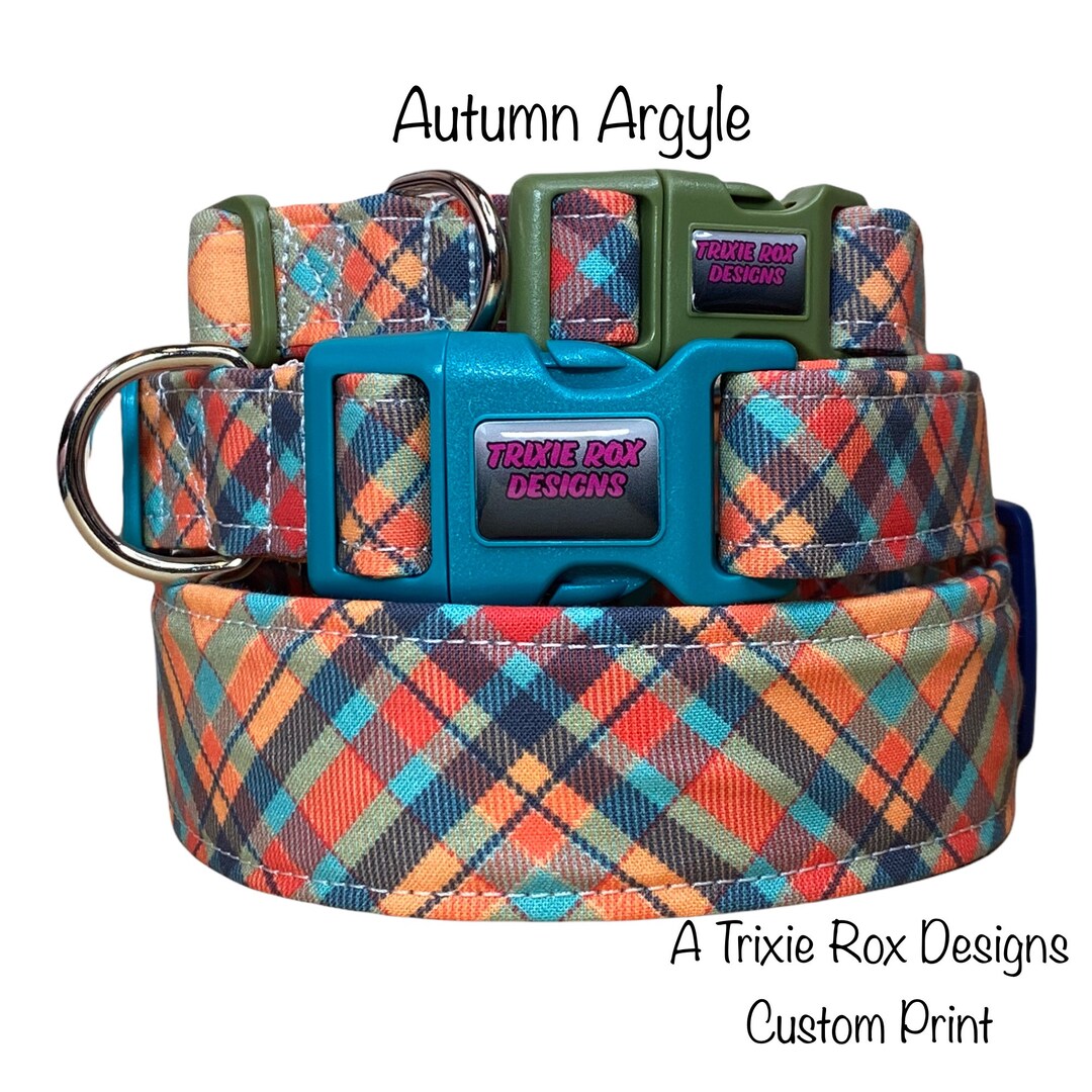 Autumn Argyle Dog Collar: Adjustable Fall Cat Collar, Handmade Plaid ...