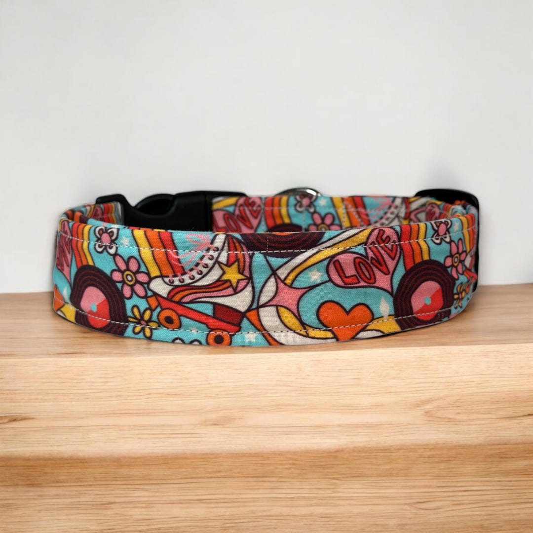 Retro Roller Skate Dog Collar: Handmade Cotton Side Release Collar ...