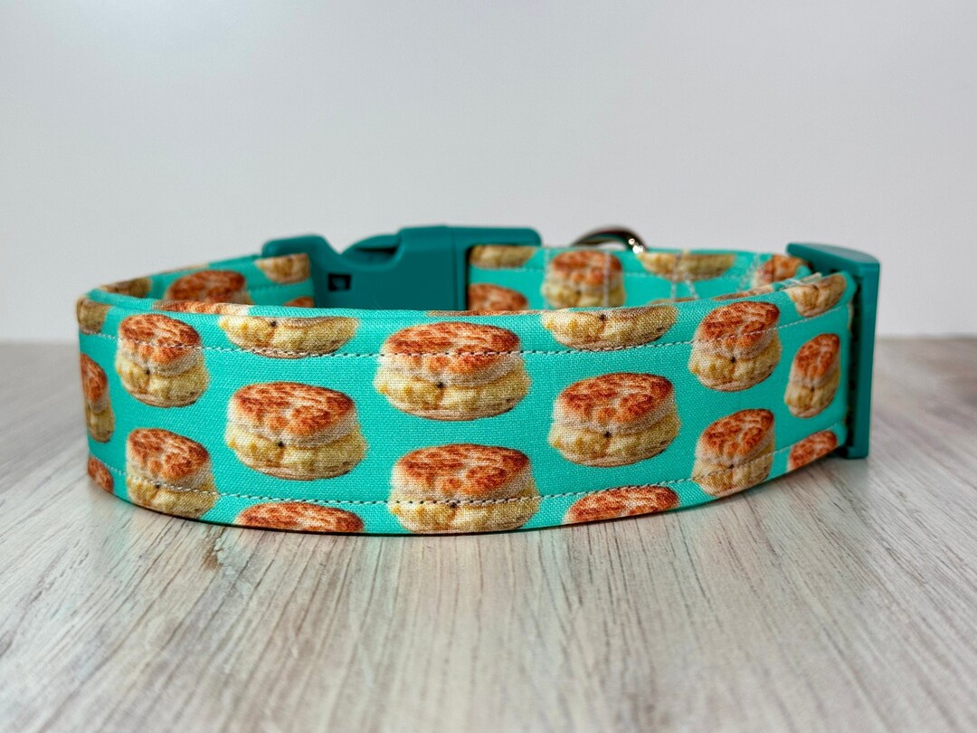 Biscuit Dog Collar: Funny Food Print, Adjustable Fabric, Handmade ...