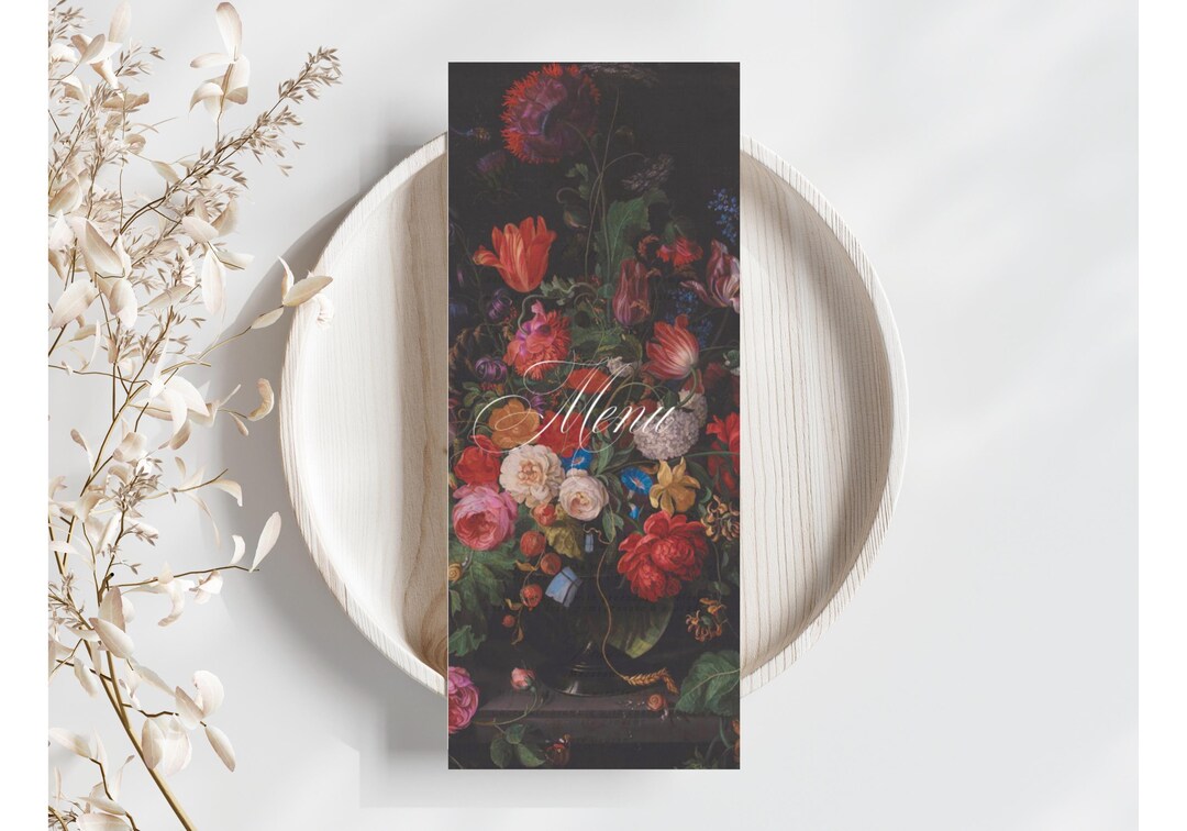 Dark Floral Renaissance Menu Template | Wedding, Bridal Shower, Baby ...