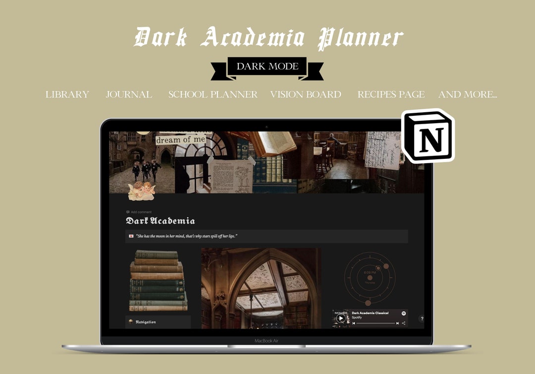 Dark Academia Planner Notion Template - Etsy