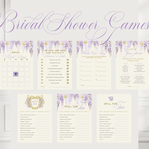 Purple Floral Bridal Shower Games BUNDLE Template - Etsy