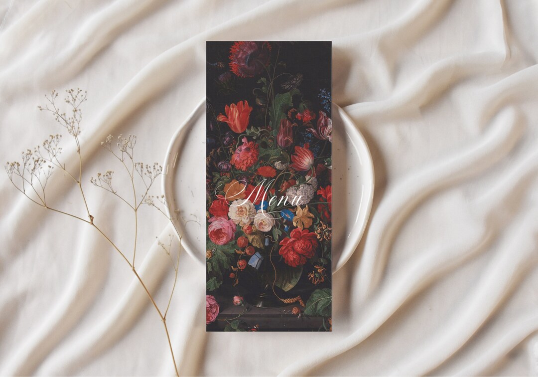 Dark Floral Renaissance Menu Template Wedding, Canva, Editable - Etsy