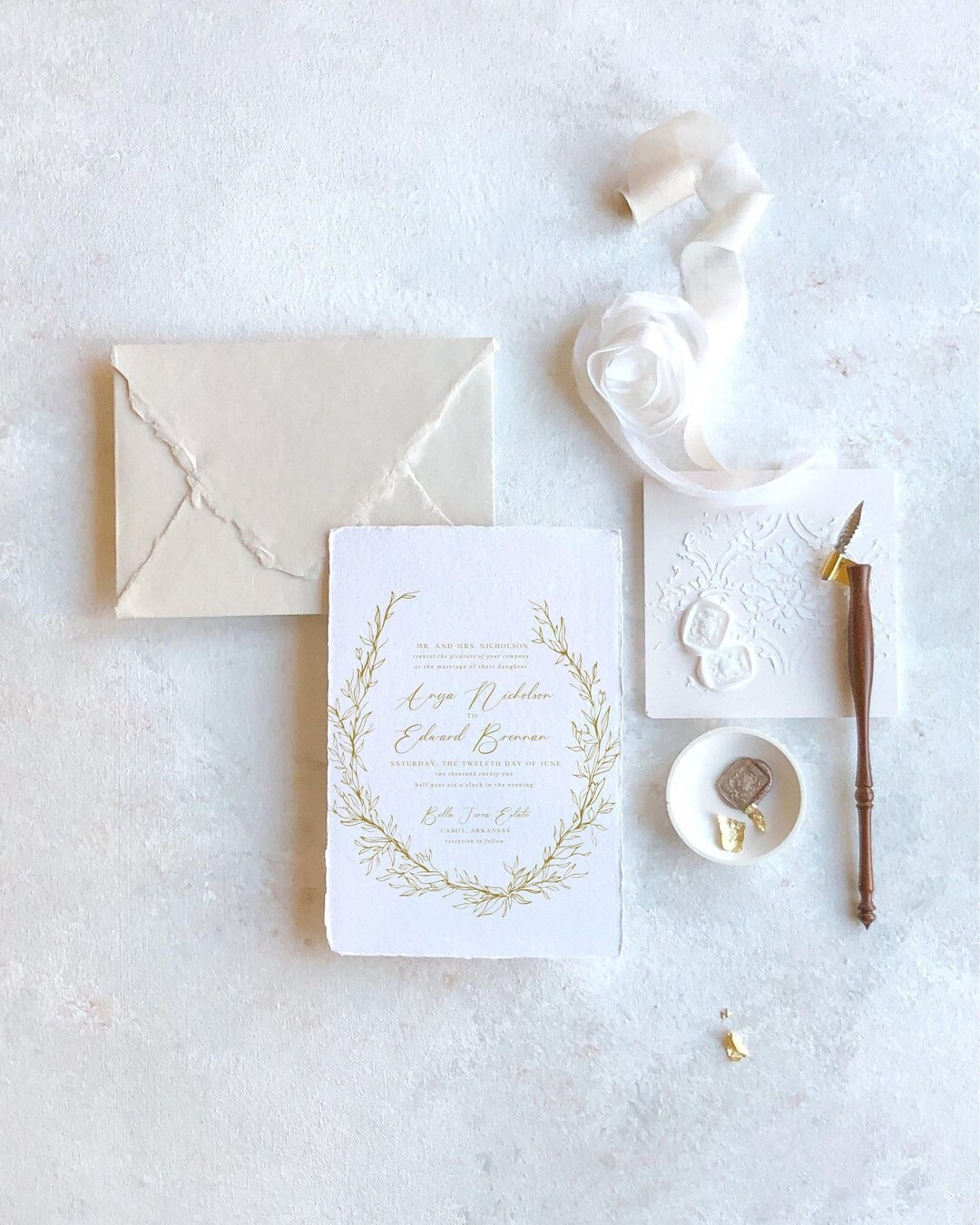 Regency Gold Leaf Printable Invite | Canva, Editable, Wedding, Bridal ...