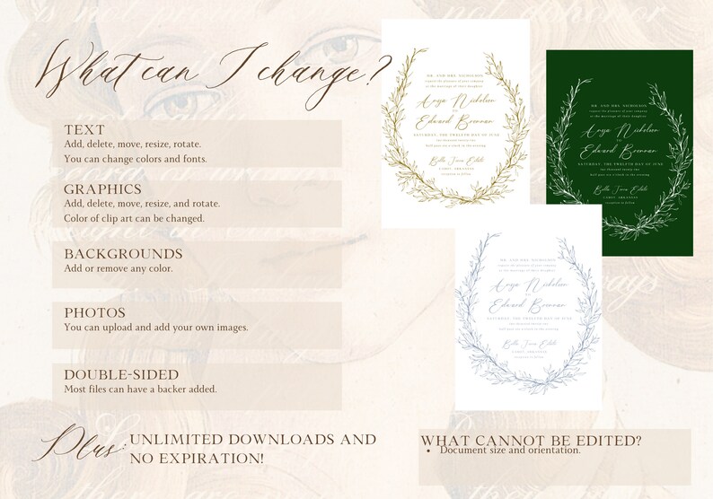 Regency Gold Leaf Printable Invite | Canva, Editable, Wedding, Bridal ...