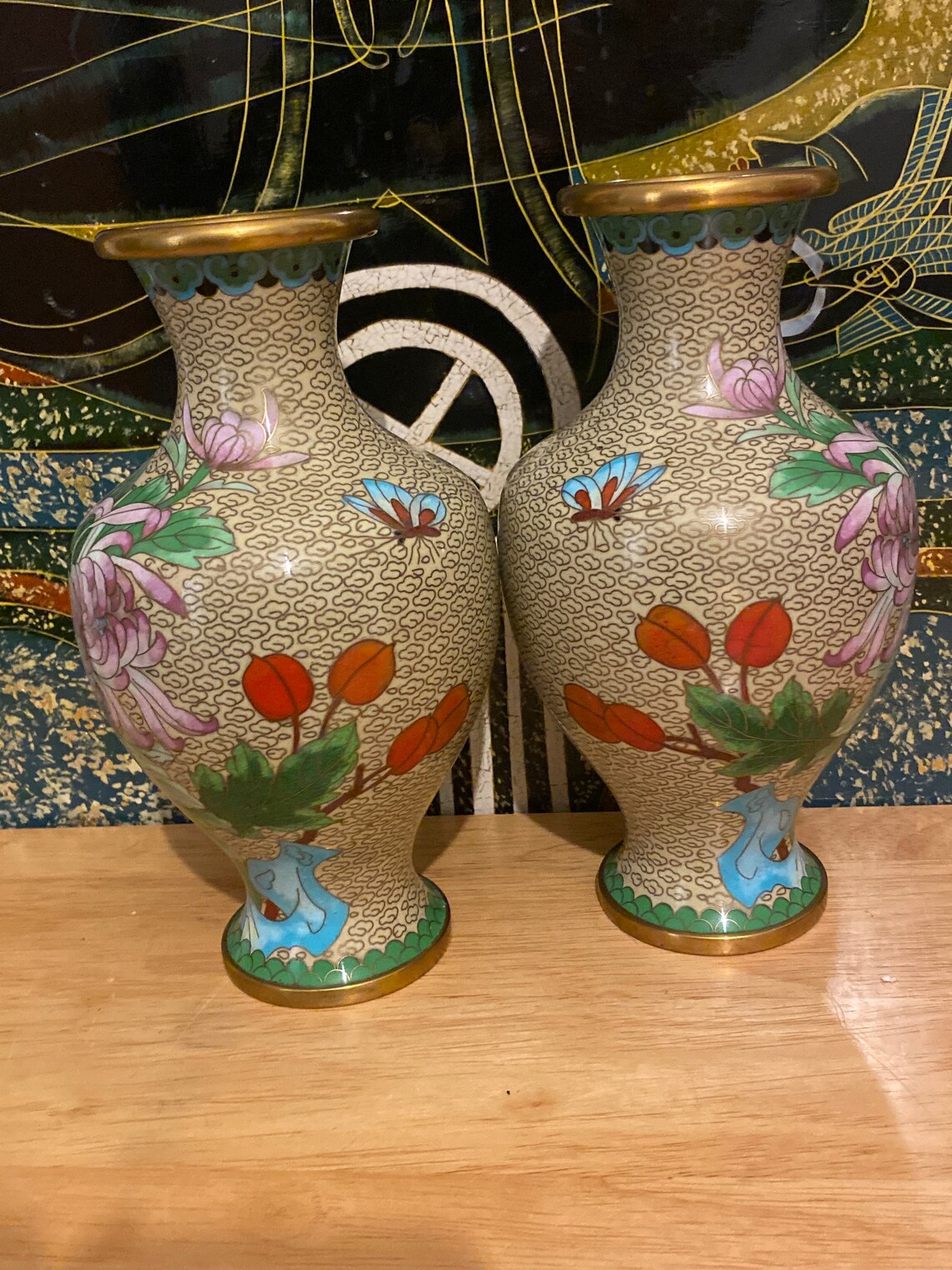 Jingfa Cloisonné Vases Polychrome Floral Motif Vintage Mid - Etsy UK